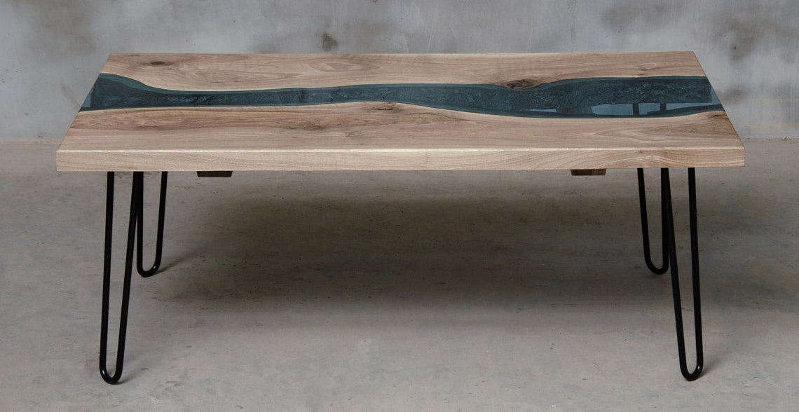 River Coffee Table Made European Walnut Slabs River Edge | Etsy