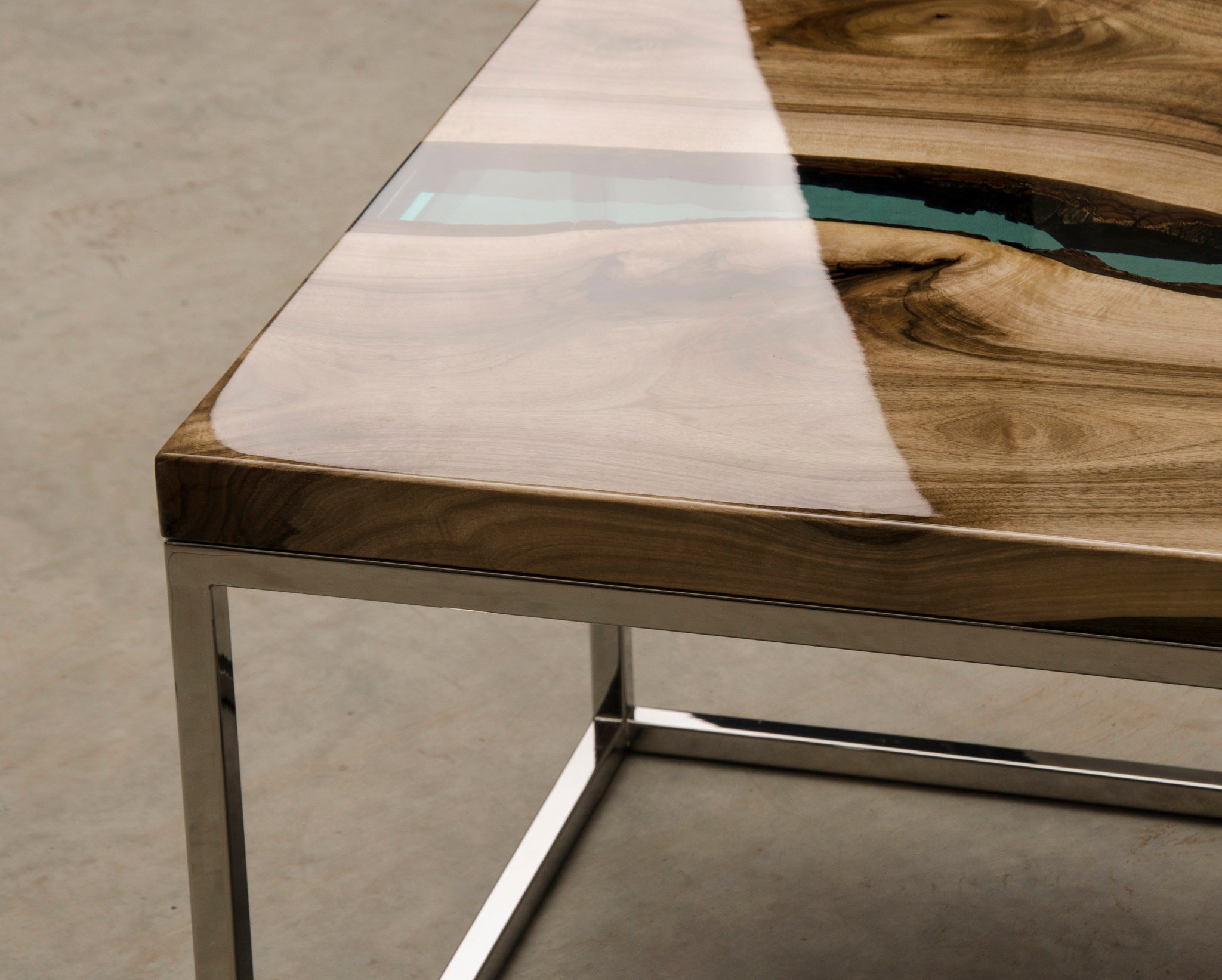 Square Epoxy Resin Table, Personalized Live Edge Coffee Table, River ...