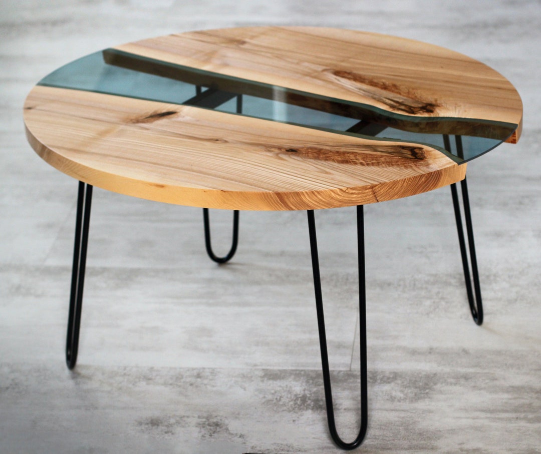 Custom River Table, Ash River Coffee Table With Hairpin Legs, Round ...