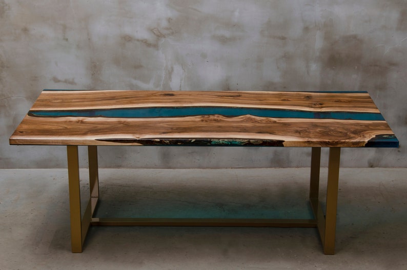 Custom Dining Table Made of Walnut Wood and Blue Resin, Unique and ...