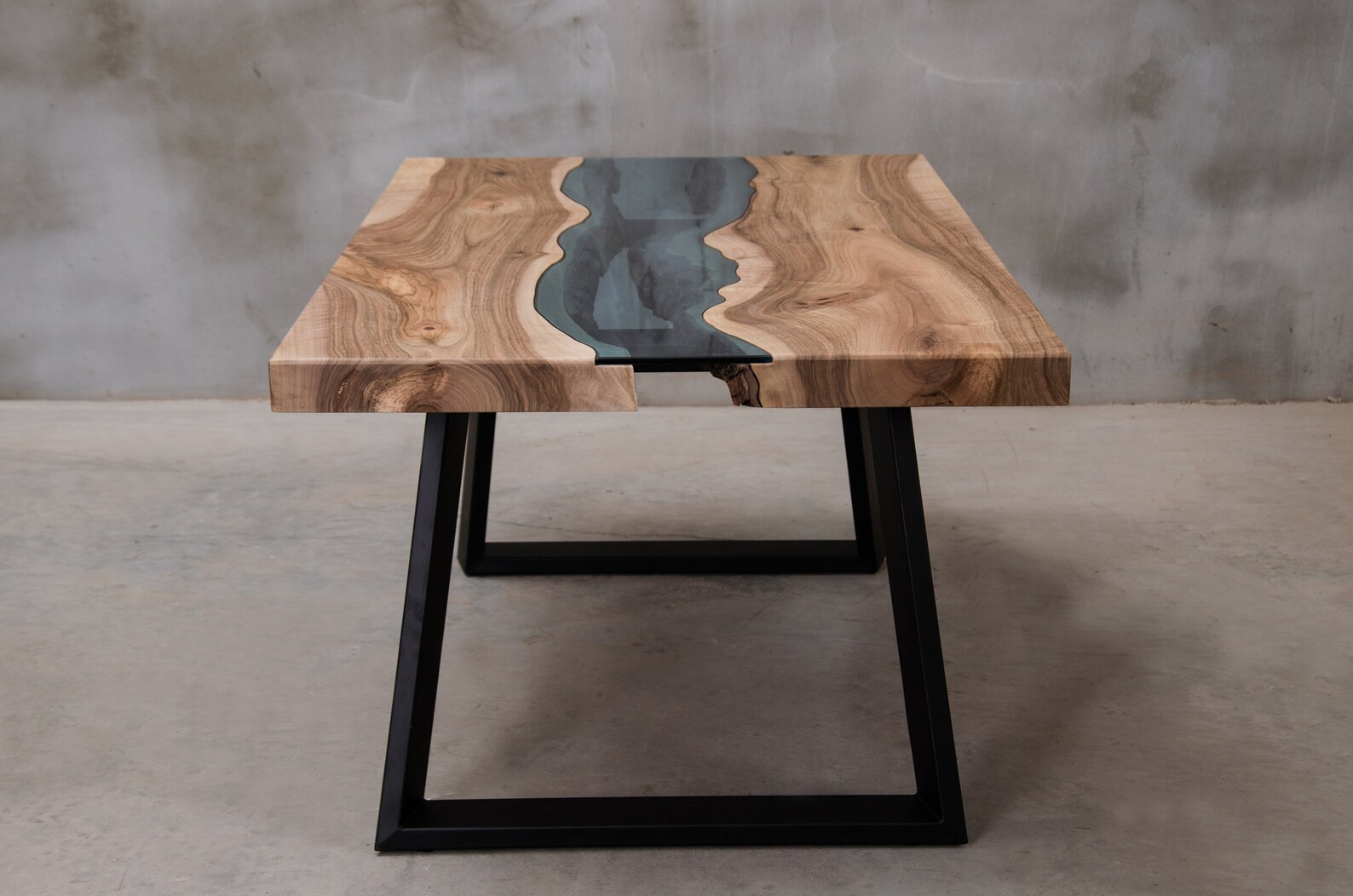 Custom Live Edge Table With Blue Glass River Table Walnut | Etsy