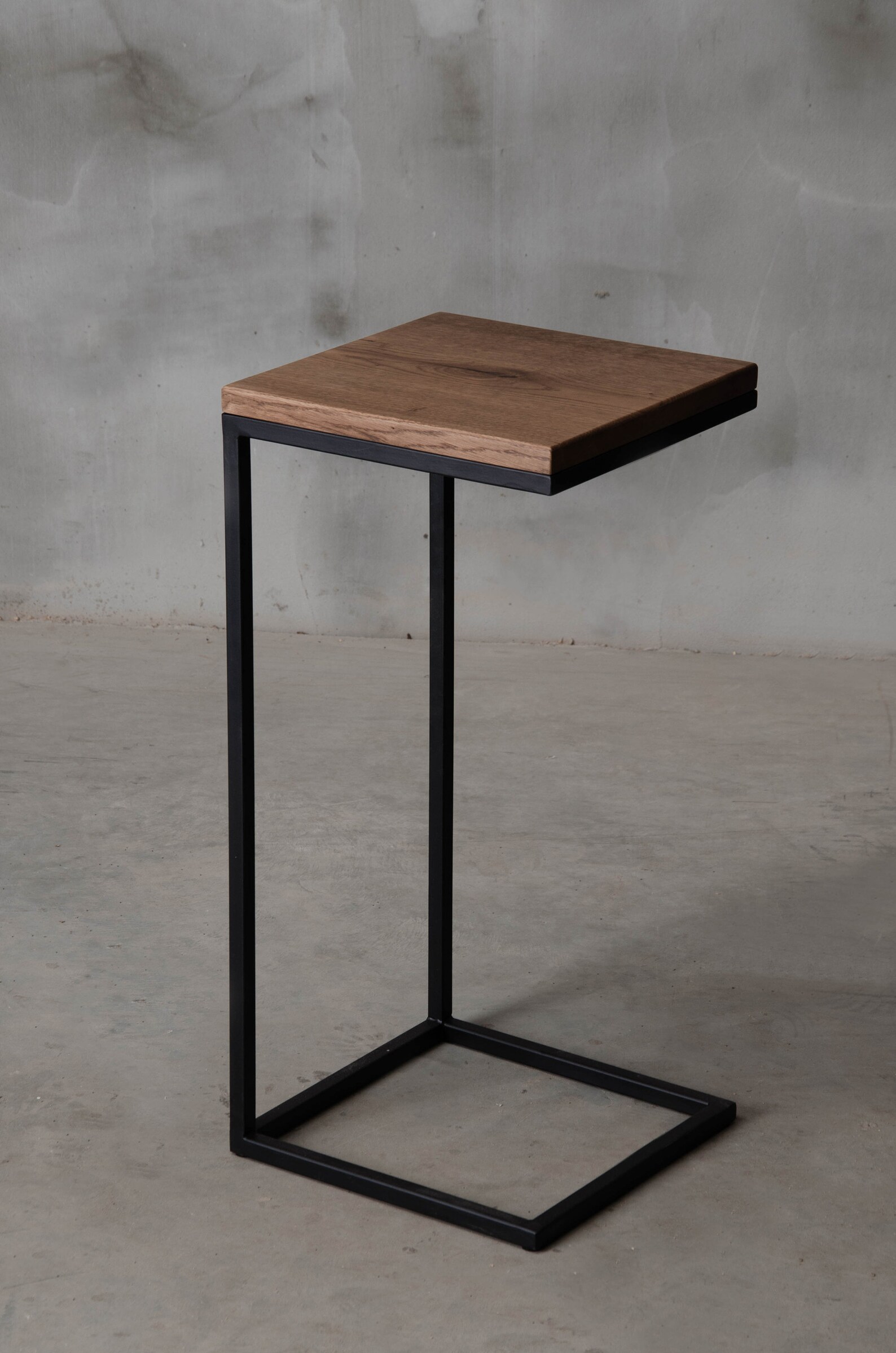 Square Side Table With Black Steel Leg, Small Coffee Table Make of Oak ...