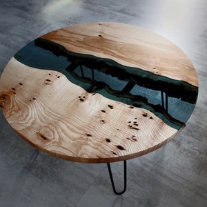 Custom River Table, Ash River Coffee Table With Hairpin Legs, Round ...