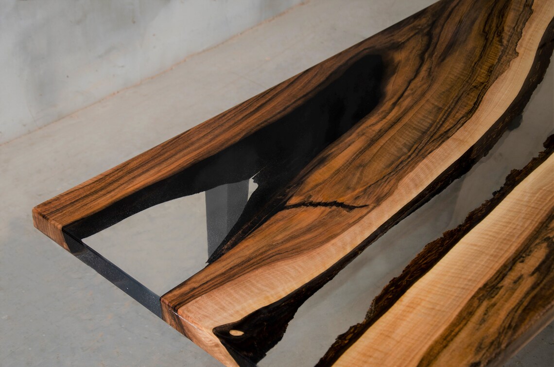Custom Live Edge Coffee Table Made of Walnut, Crystal Transparent UV ...
