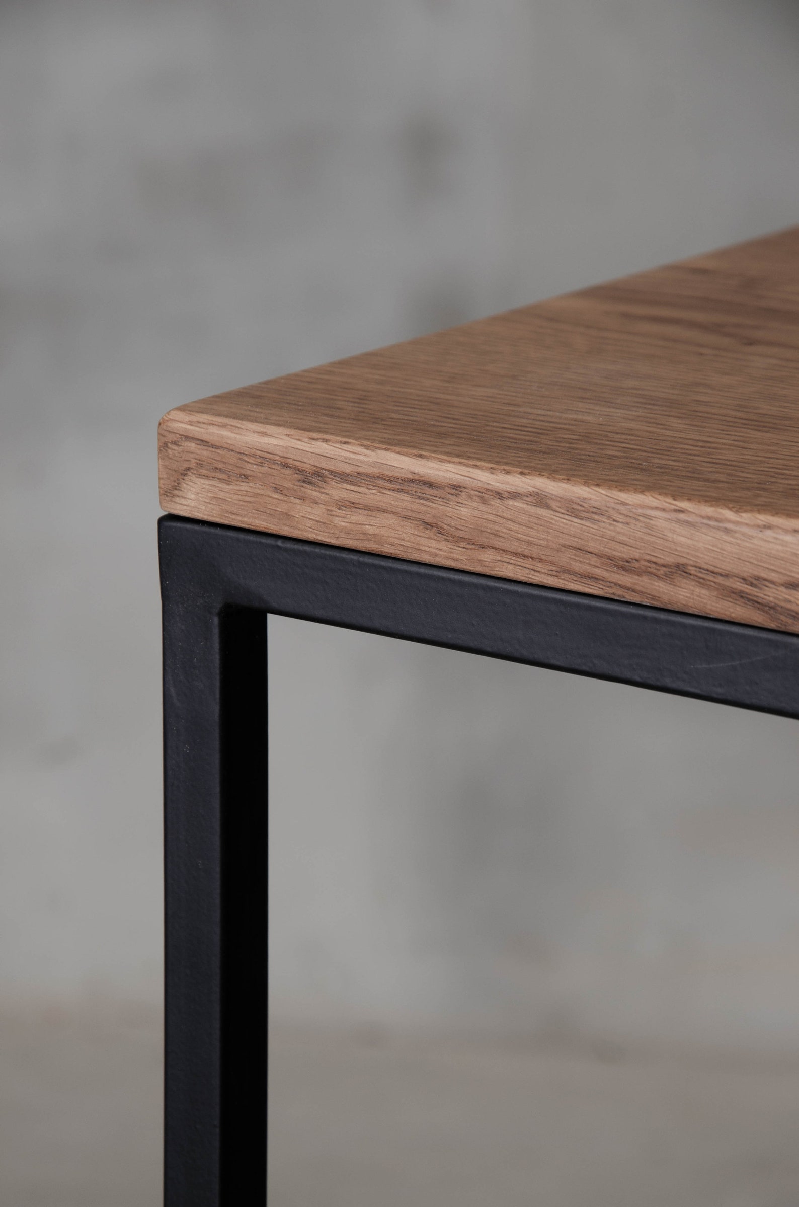 Square Side Table With Black Steel Leg, Small Coffee Table Make of Oak ...
