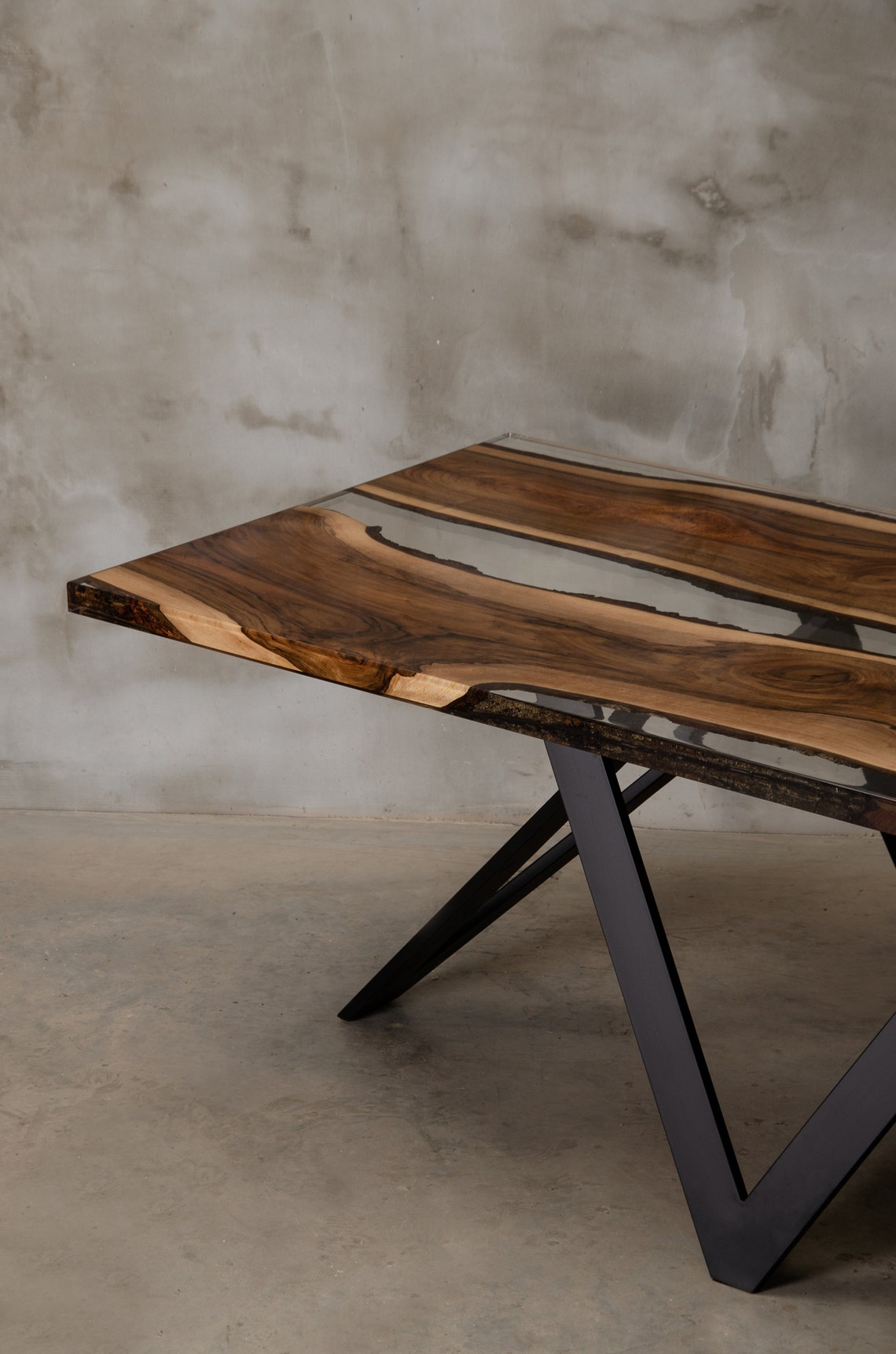 Custom Epoxy Resin Table Made of Two Walnut Slabs Crystal | Etsy