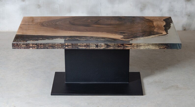Custom Resin Table Walnut Coffee Table With Crystal - Etsy