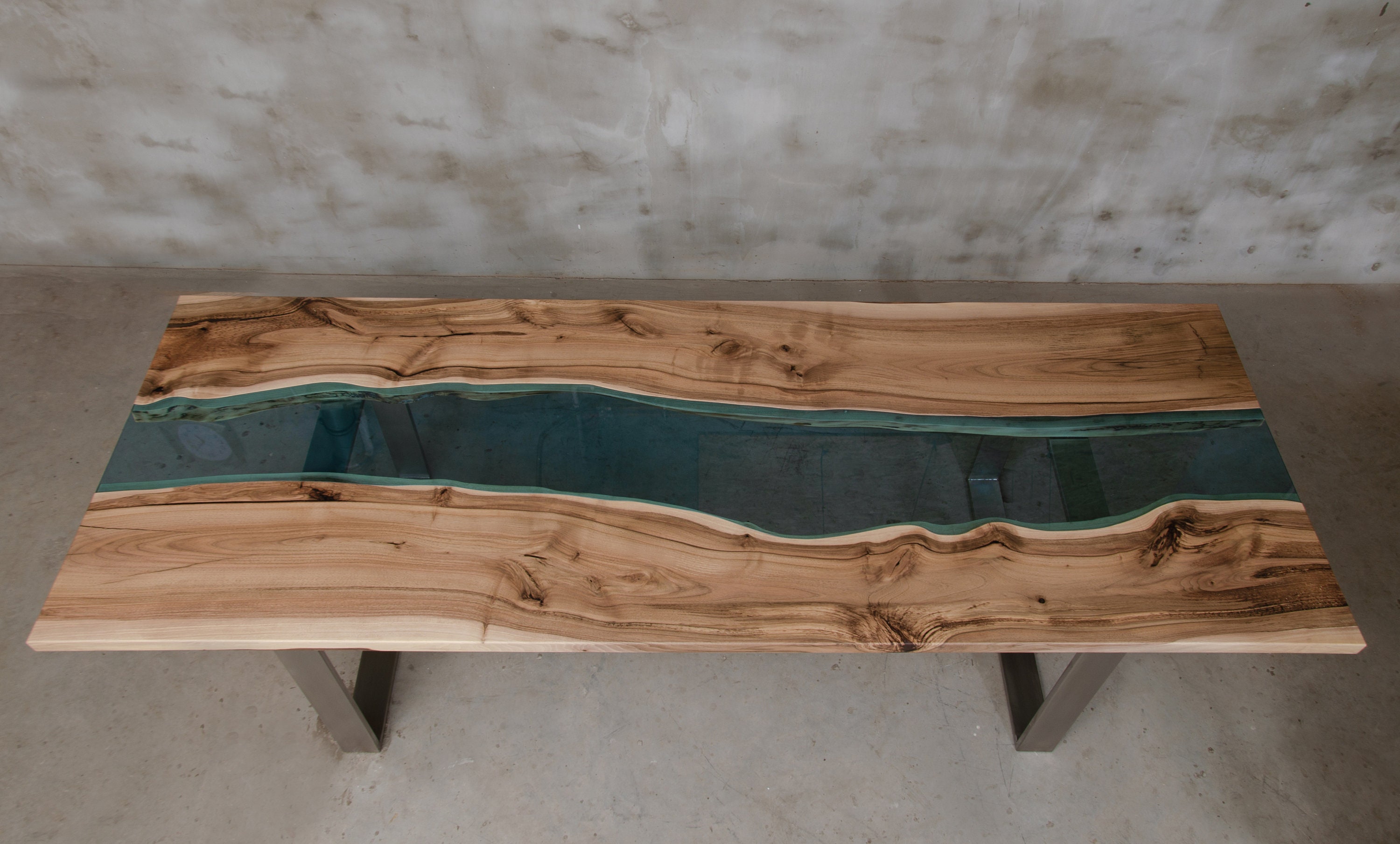 Personalised River Table With Blue Glass European Walnut Live | Etsy