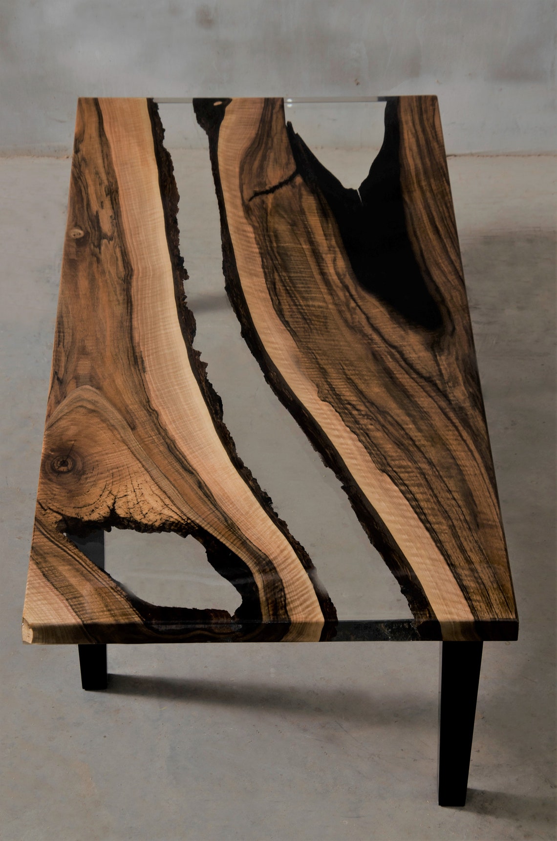 Custom Live Edge Coffee Table Made of Walnut, Crystal Transparent UV ...