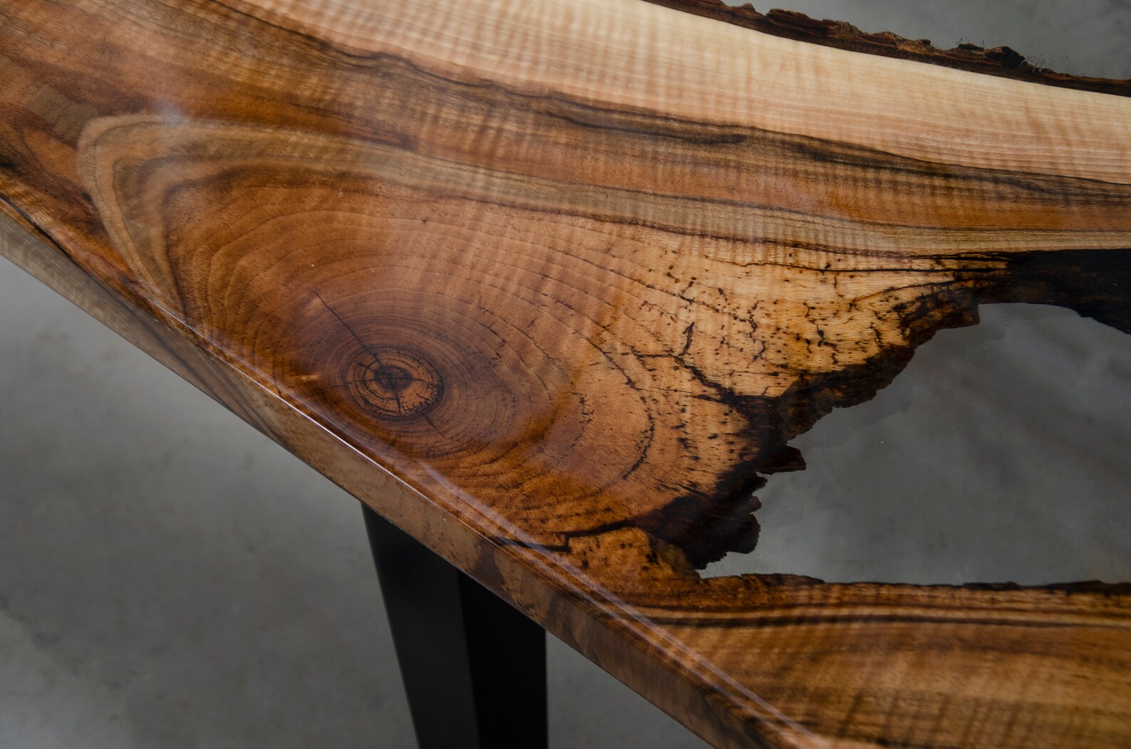 Custom Live Edge Coffee Table Made of Walnut, Crystal Transparent UV ...