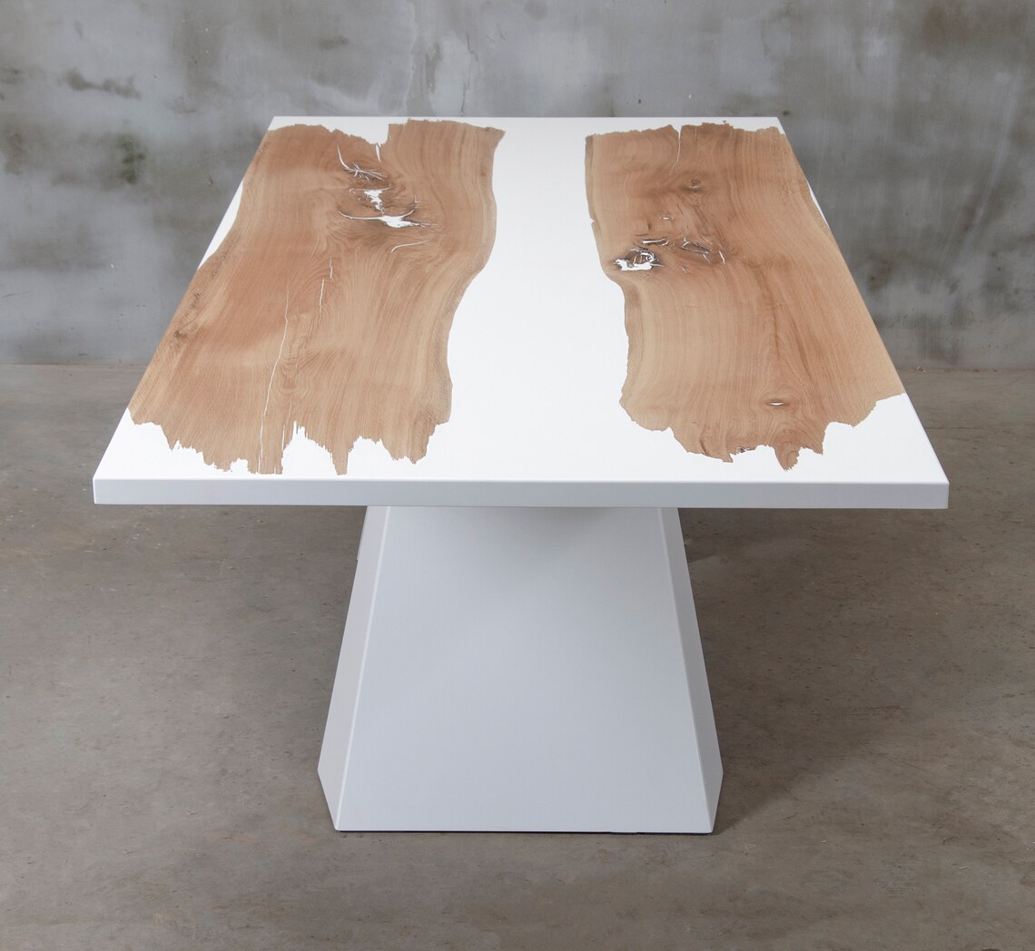 Custom Resin Table Made of Oak, White Epoxy Table, Matte Finished ...