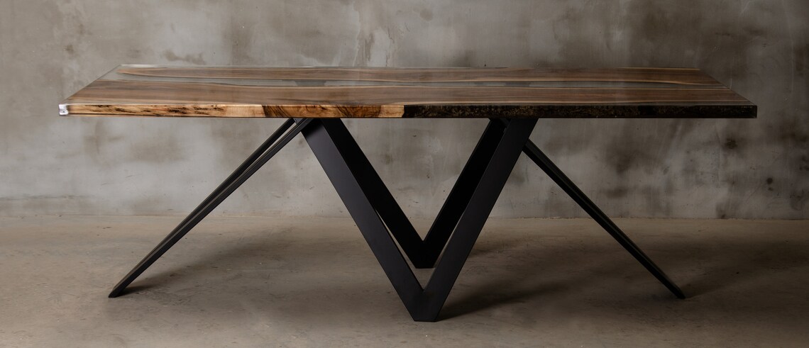 Custom Epoxy Resin Table Made of Two Walnut Slabs Crystal | Etsy