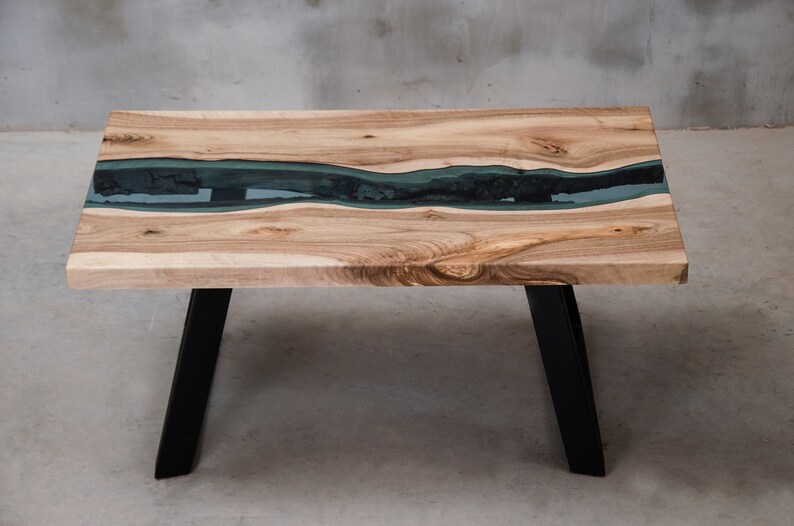 Custom Live Edge Table With Blue Glass River Table Walnut - Etsy