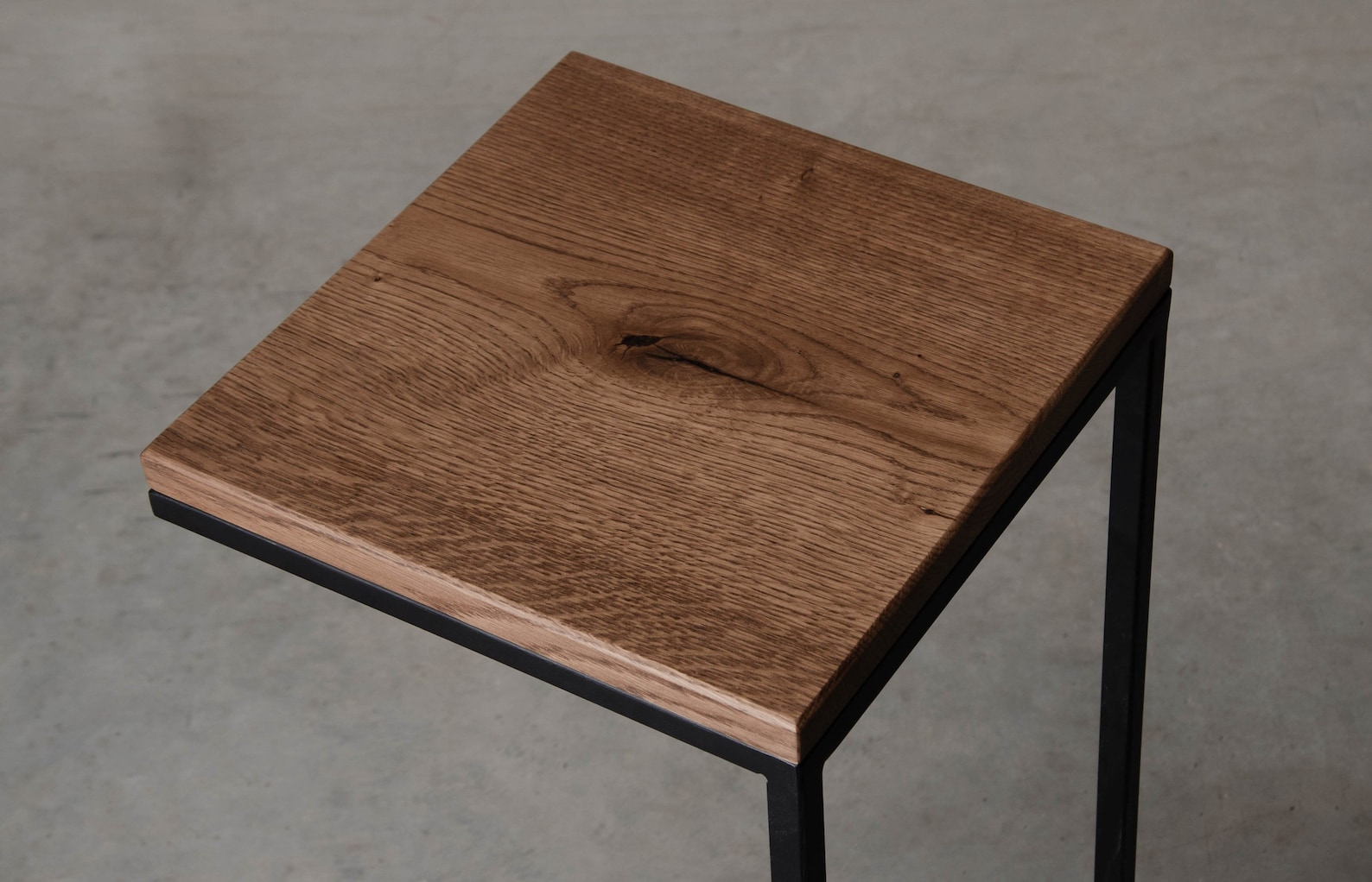 Square Side Table With Black Steel Leg, Small Coffee Table Make of Oak ...