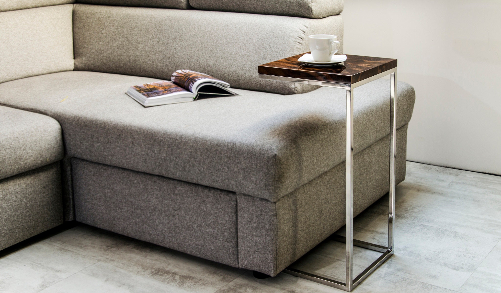 Square Side Table With Polished Steel Leg, Small Coffee Table Make of ...