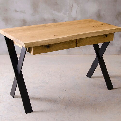 Live Edge Desk With Two Drawers Oak Writing Desk Industrial | Etsy