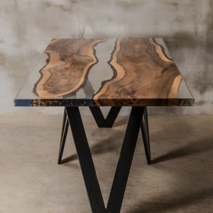 Custom Epoxy Resin Table Made of Two Walnut Slabs, Crystal Transparent ...