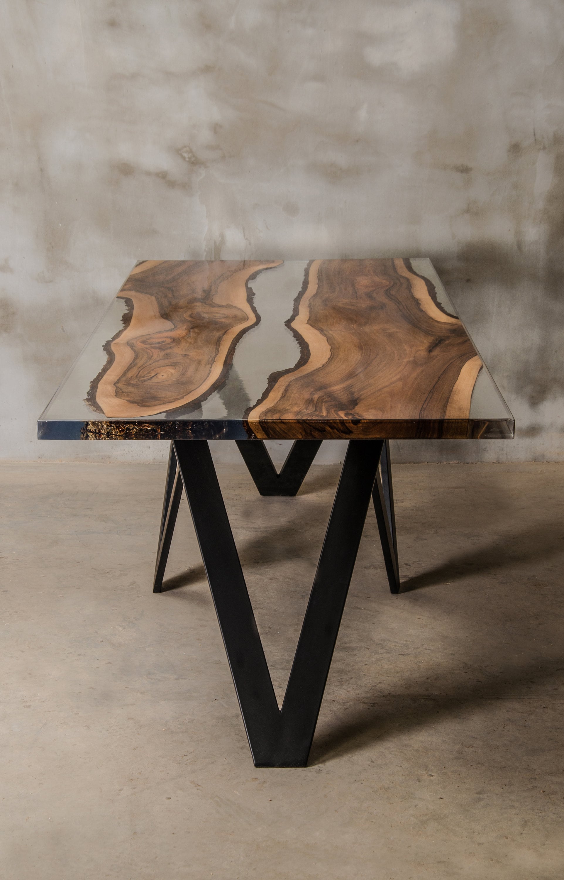 Custom Epoxy Resin Table Made of Two Walnut Slabs Crystal - Etsy