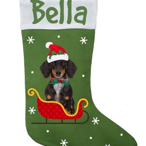 Personalized Dachshund Christmas Stocking, Sausage Dog in Sleigh - Etsy