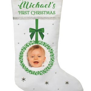 First Christmas Stocking With Photo, Baby's First Christmas Stocking ...