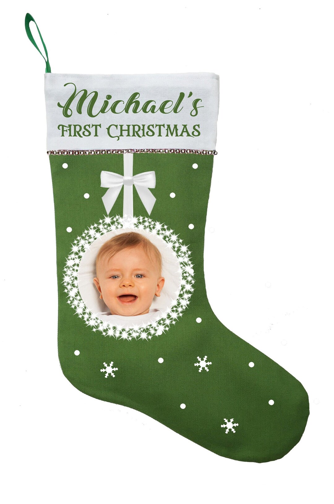 First Christmas Stocking With Photo, Baby's First Christmas Stocking ...
