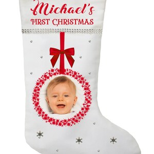 First Christmas Stocking With Photo, Baby's First Christmas Stocking ...