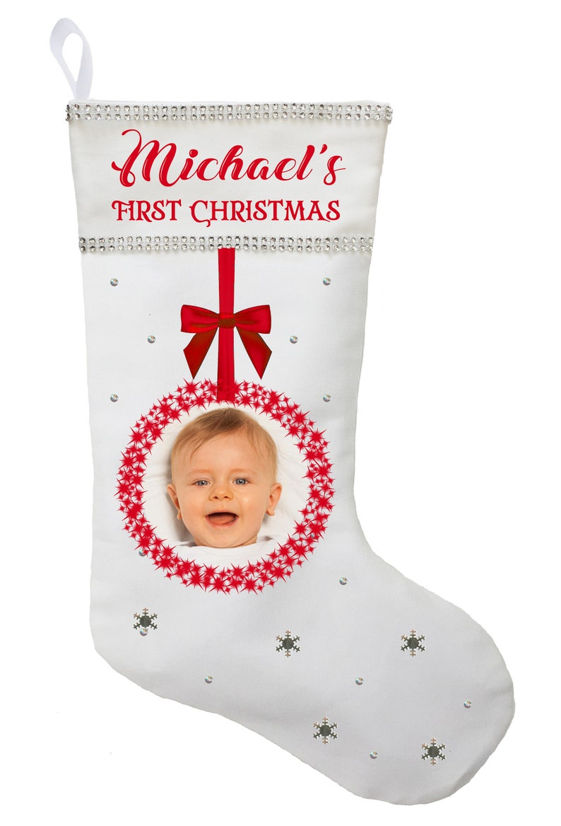 First Christmas Stocking With Photo Baby's First | Etsy