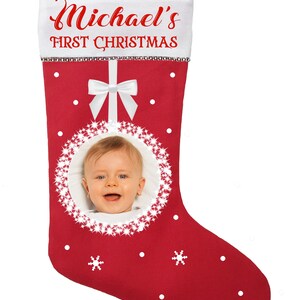 First Christmas Stocking With Photo, Baby's First Christmas Stocking ...