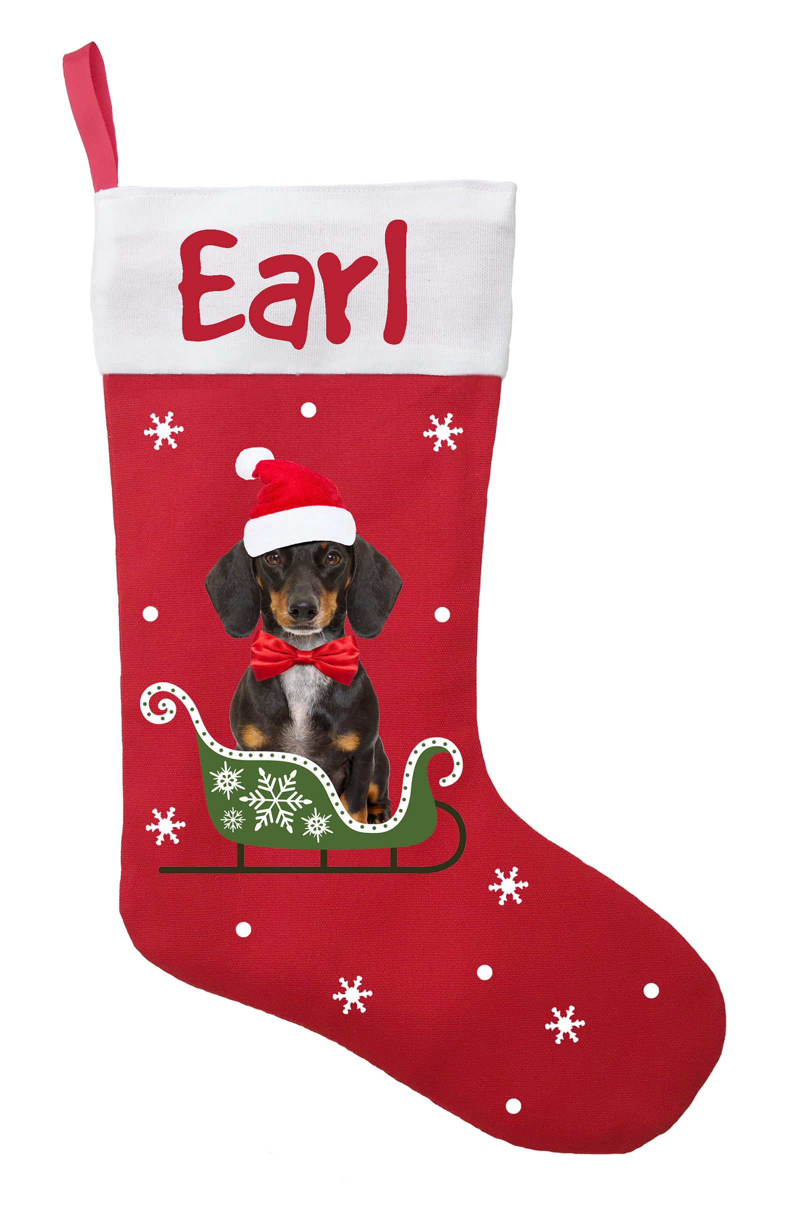 Personalized Dachshund Christmas Stocking, Sausage Dog in Sleigh - Etsy