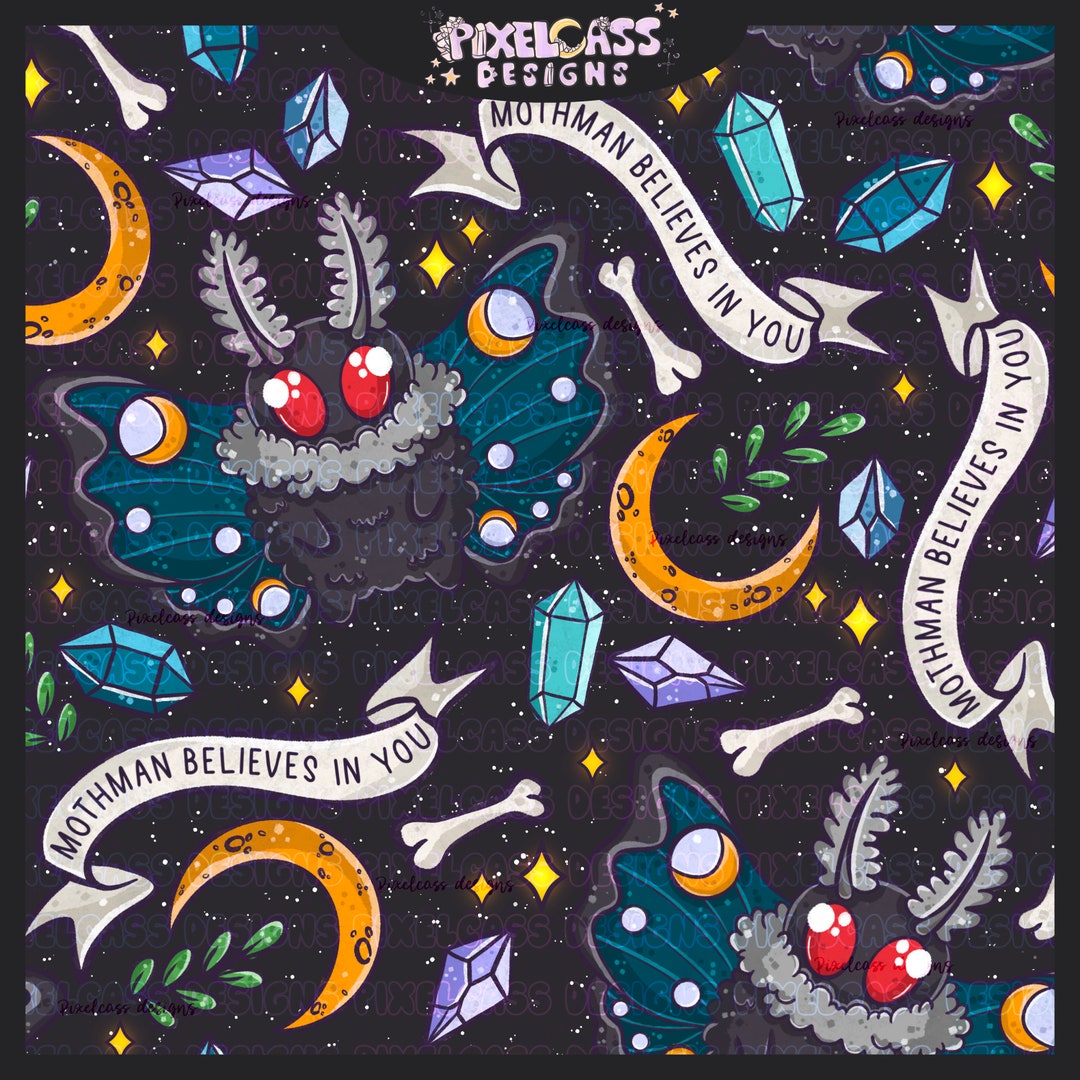 Mothman Believes in You Seamless File, Surface Pattern, Fabric Design ...