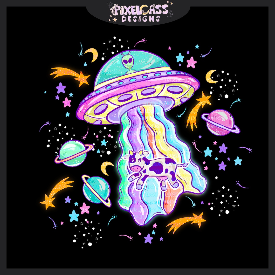 Cow Alien UFO Abduction PNG SUBLIMATION | Pastel Space - Etsy