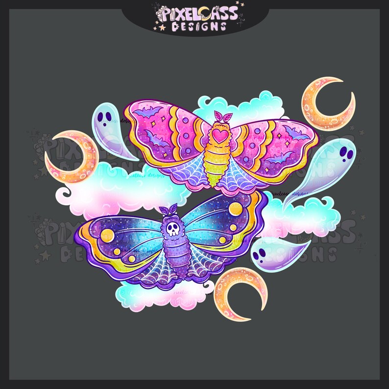 Moonlit Moths SUBLIMATION PNG | Celestial Gothic - Etsy
