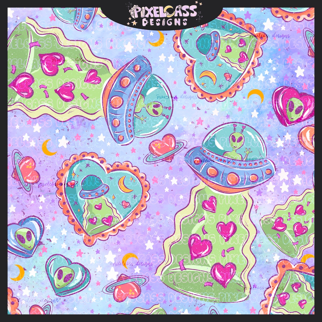 Alien UFO Valentines Day Love Hearts | Seamless File, Surface Pattern ...