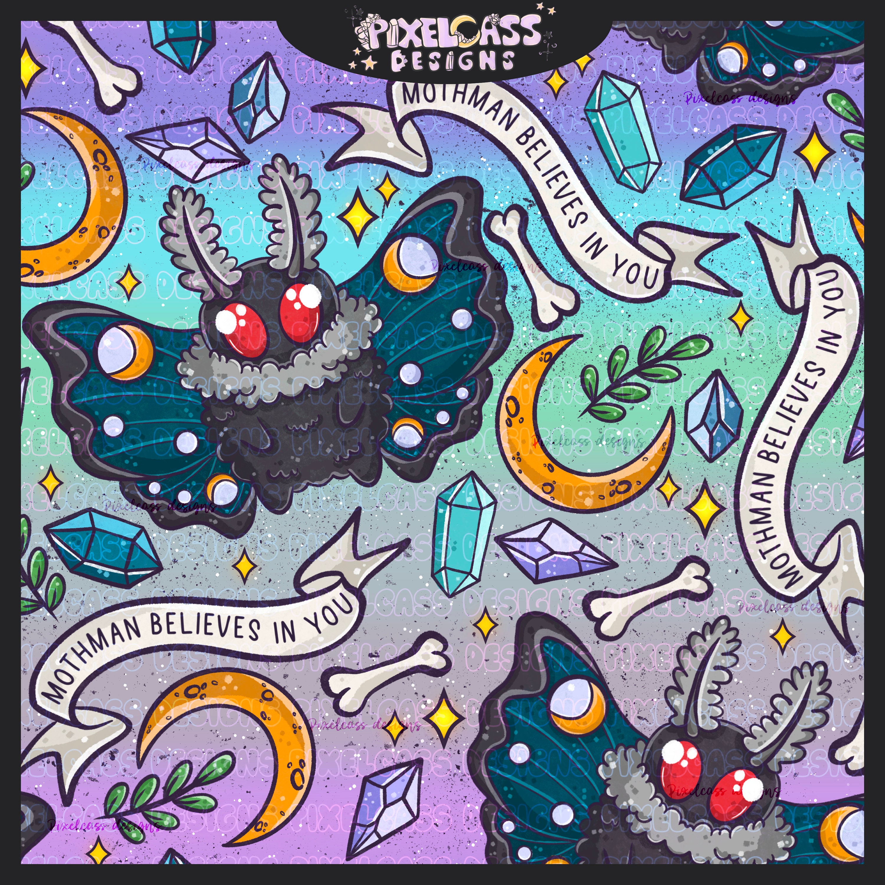 Mothman Believes in You Seamless File, Surface Pattern, Fabric Design ...