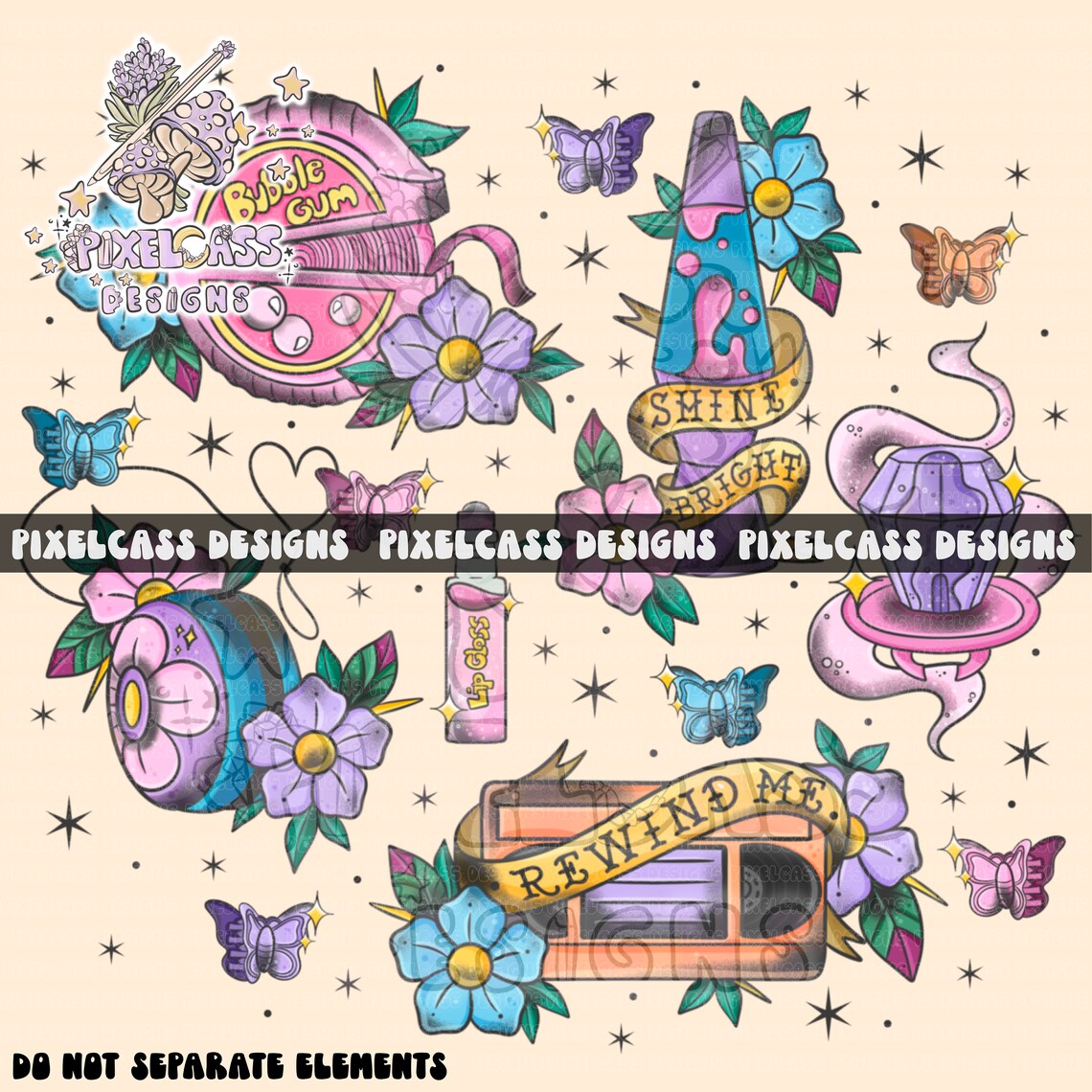 Nostalgia 90's Tattoo Flash PNG SUBLIMATION | Throwback Decades Vintage ...