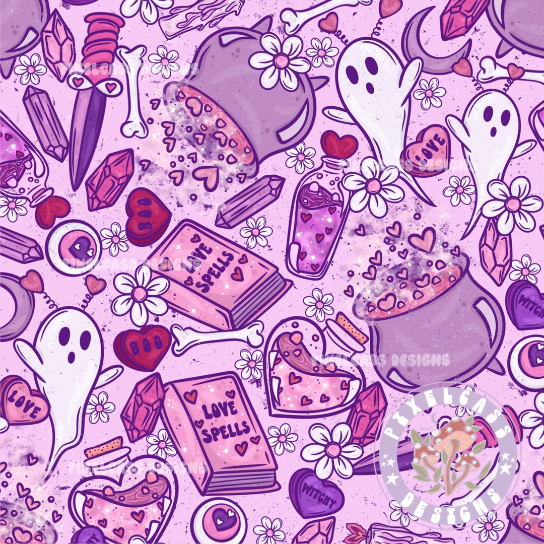 Witchy Love Spells Spooky Ghost | Seamless File, Surface Pattern, Fabric Design - Etsy