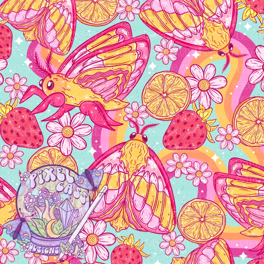 Rosy Maple Moth Fruity Rainbow | Seamless File, Surface Pattern, Fabric ...