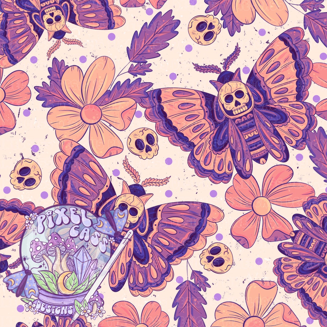 Floral Death Moth | Seamless File, Surface Pattern, Fabric Design - Etsy