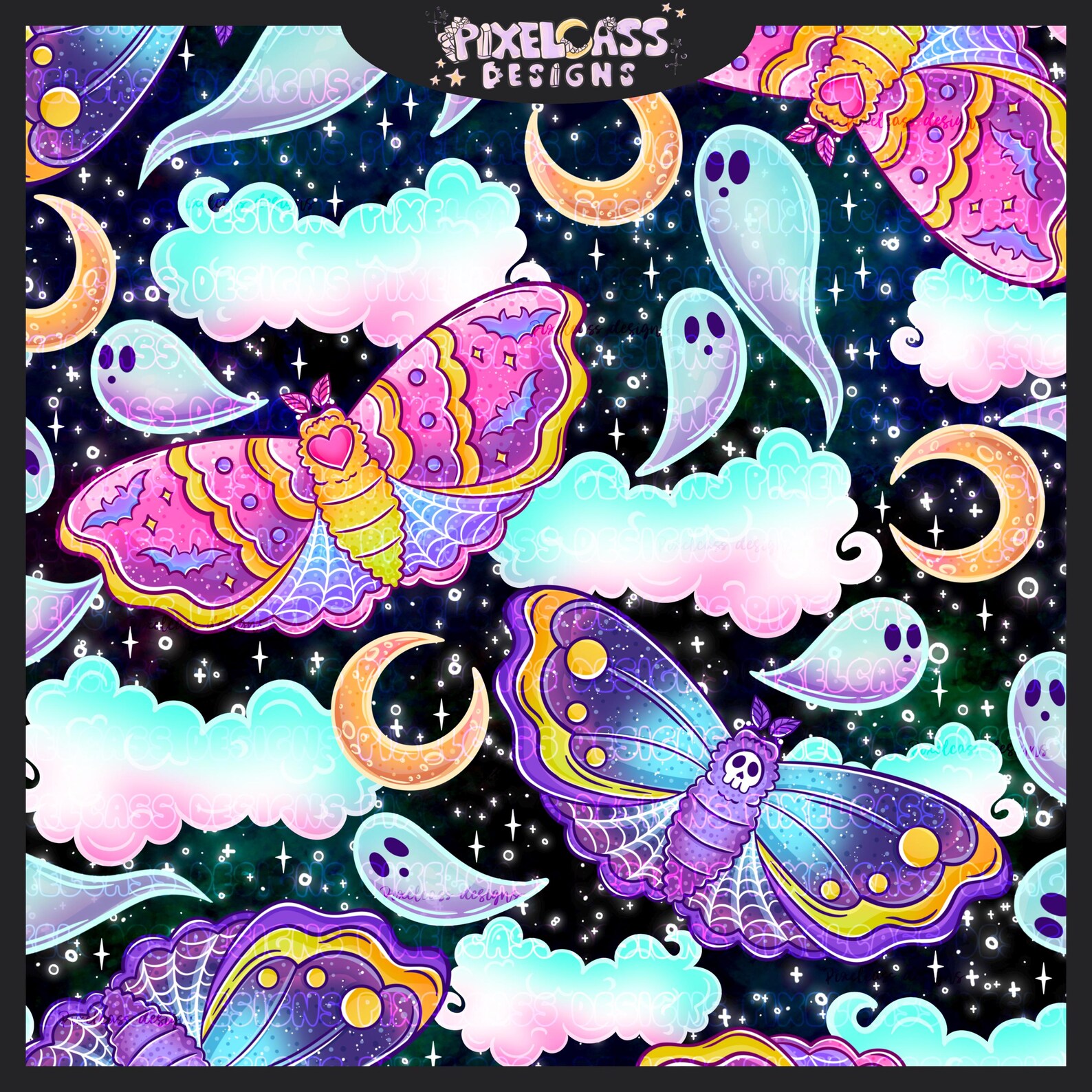 Moonlit Moths | Seamless File, Surface Pattern, Fabric Design - Etsy