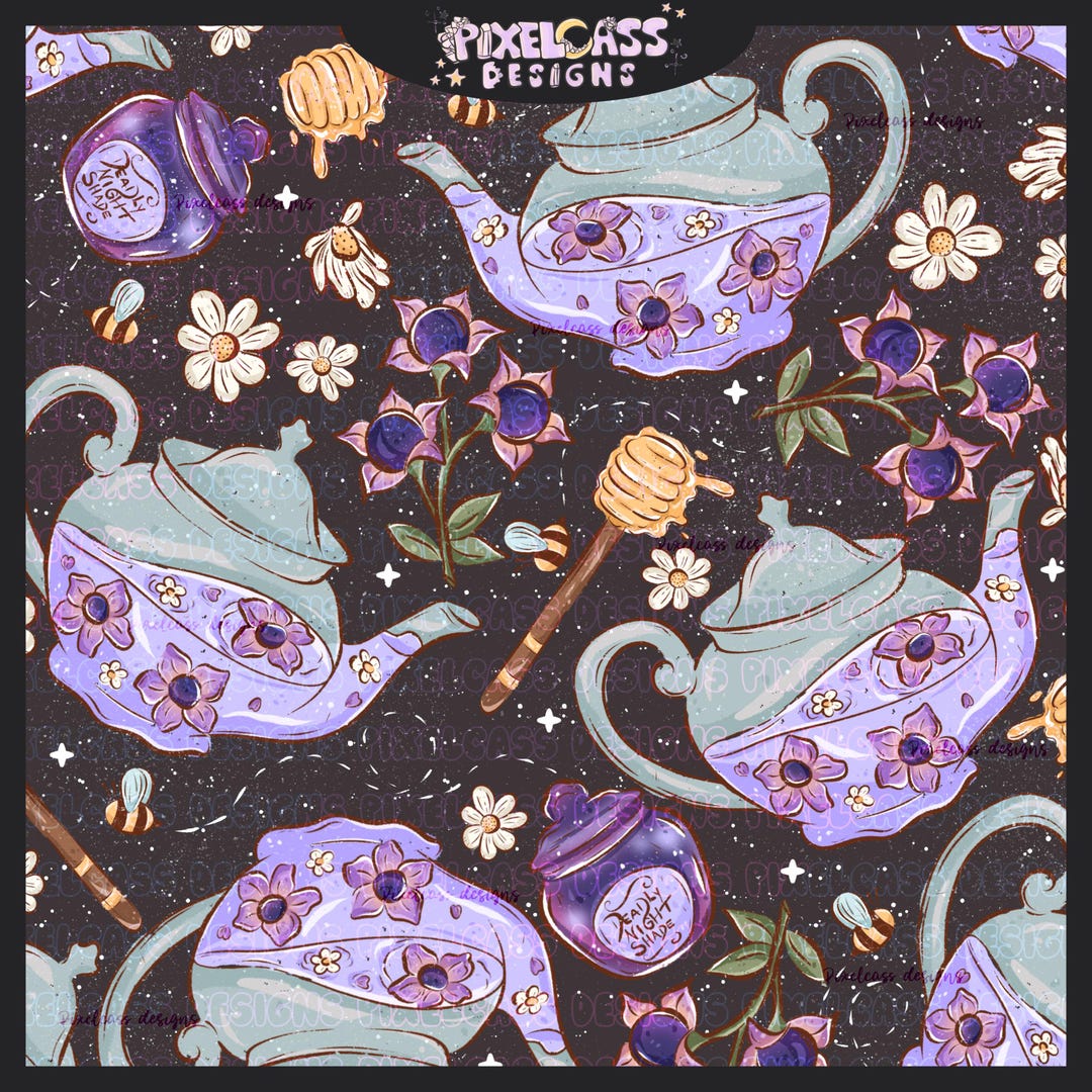 Deadly Nightshade Tea Party Seamless File, Surface Pattern, Fabric ...