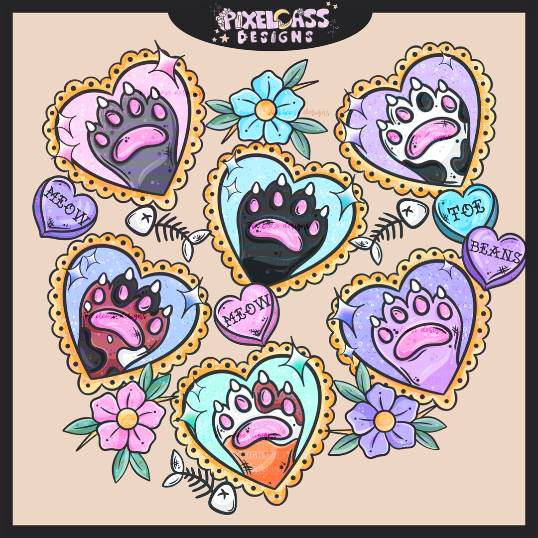 Toe Beans Tattoo Hearts PNG SUBLIMATION | Cat Meow Paws - Etsy