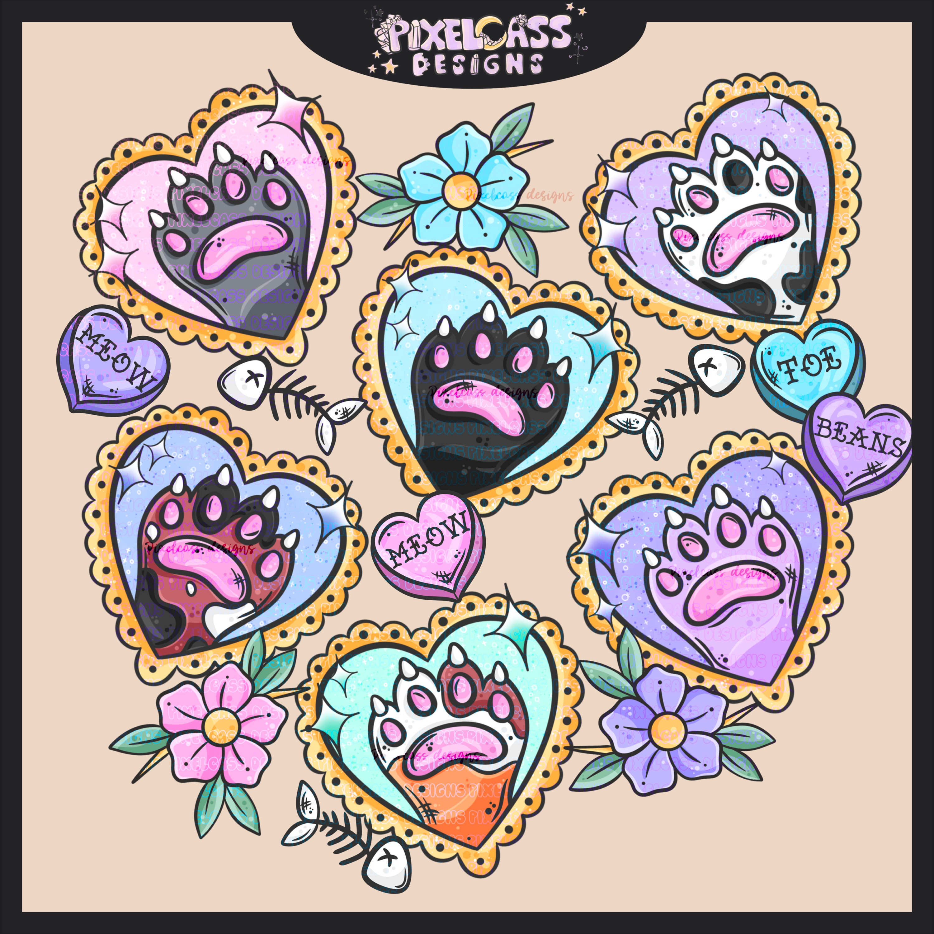 Toe Beans Tattoo Hearts PNG SUBLIMATION | Cat Meow Paws - Etsy