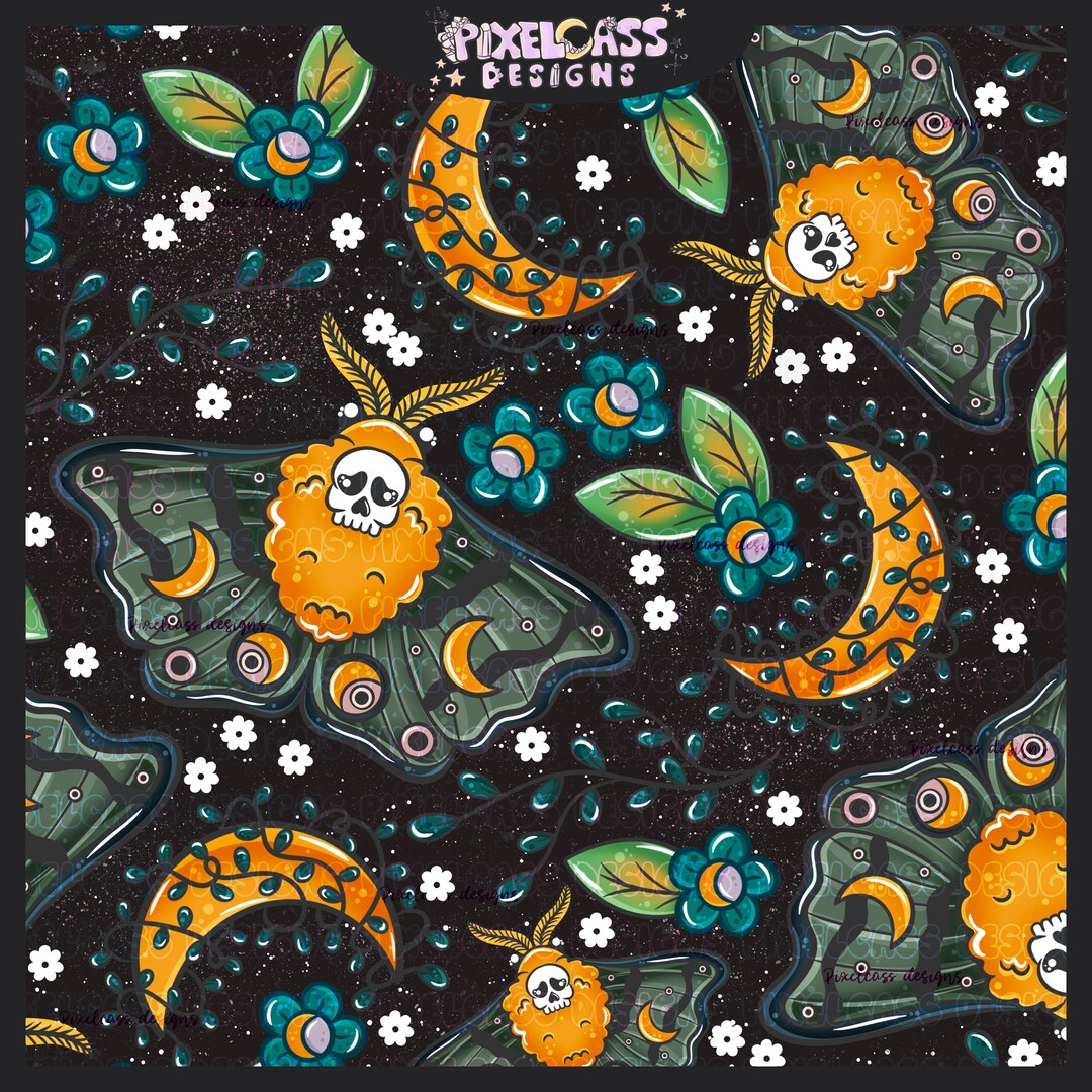 Celestial Death Moths | Seamless File, Surface Pattern, Fabric Design ...