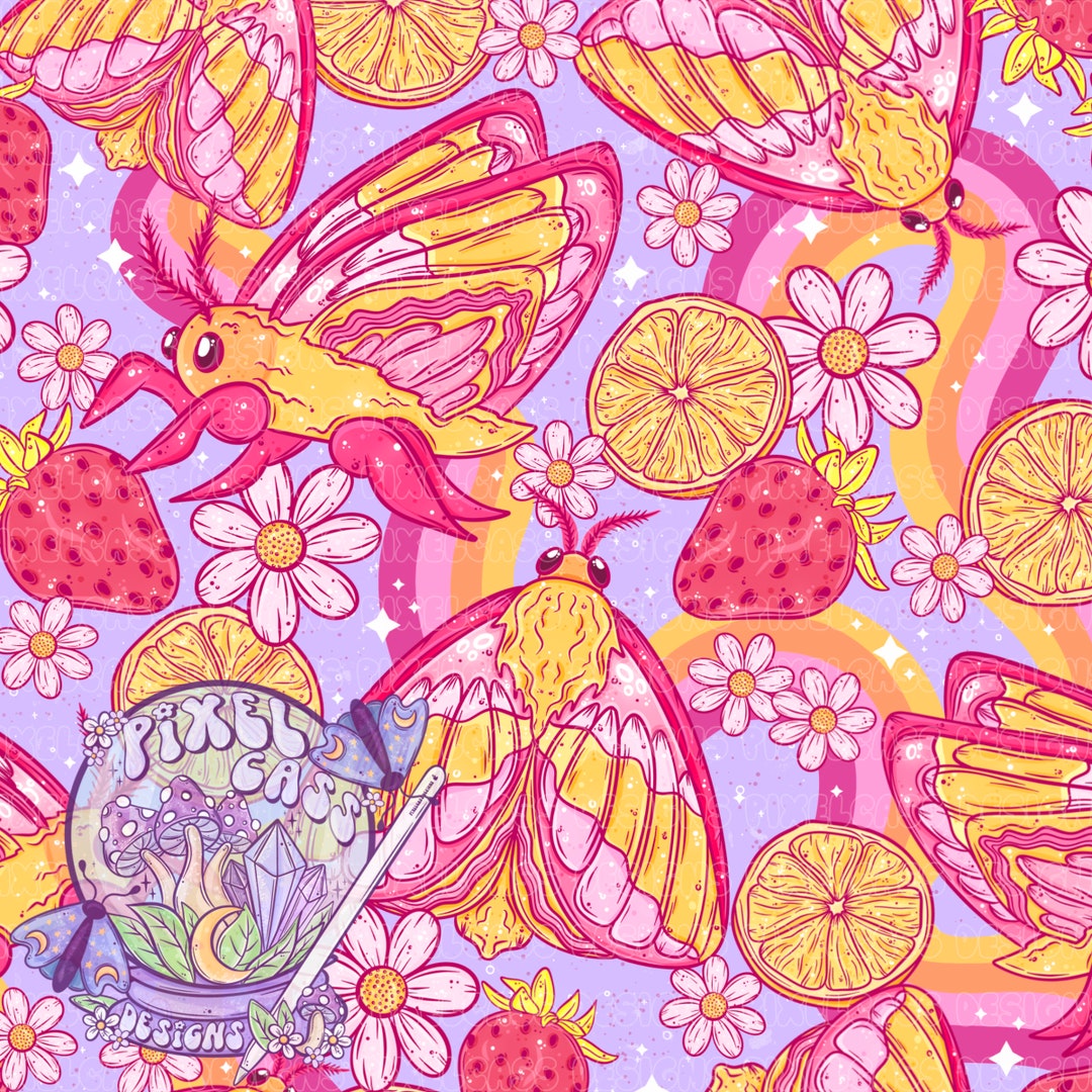 Rosy Maple Moth Fruity Rainbow | Seamless File, Surface Pattern, Fabric ...