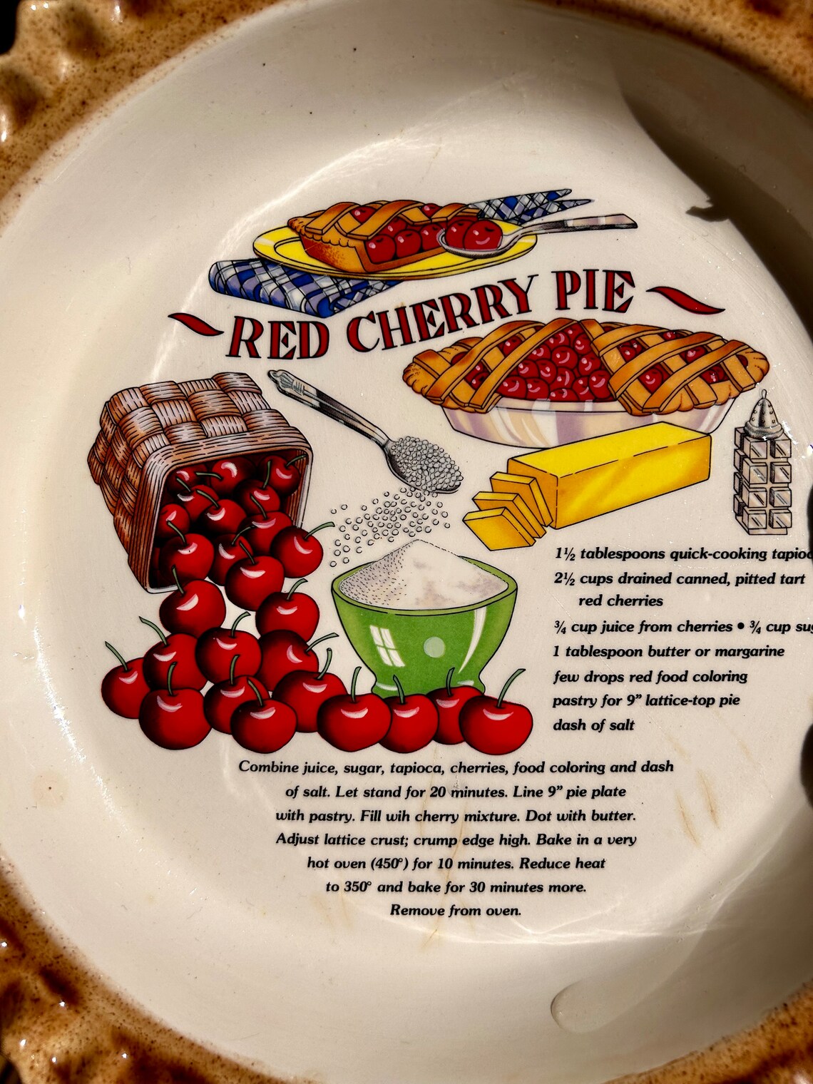Vintage Ceramic Covered Red Cherry Pie Recipe Plate - Etsy