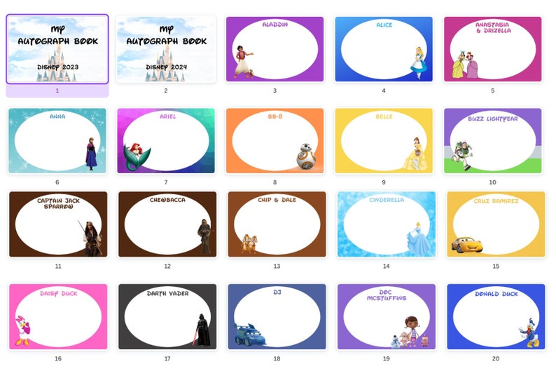 WDW Autograph Pages - Etsy