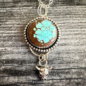 Number 8 Turquoise Circle Pendant Necklace With Skull Charm Sterling ...