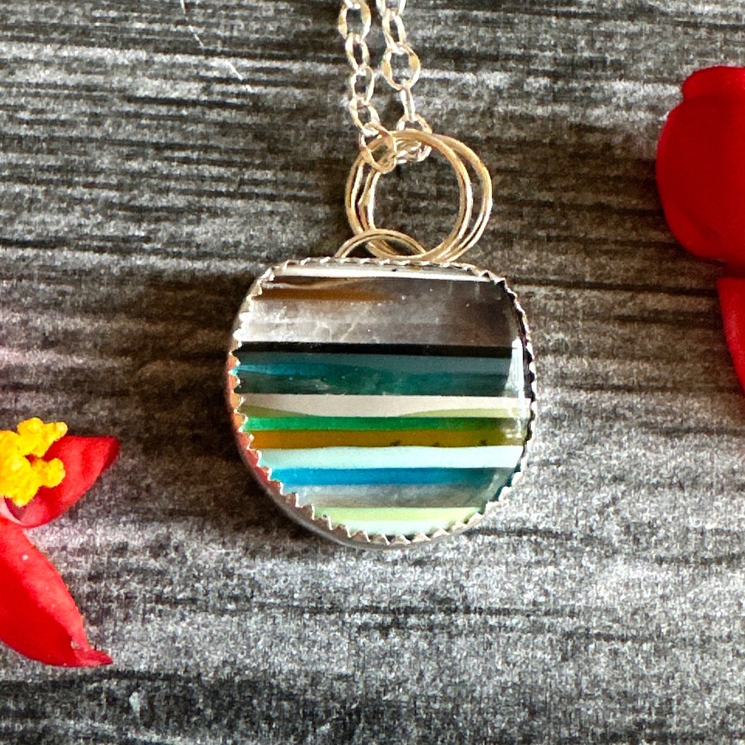 Surfite 3/4 Circle and Sterling Silver Pendant Necklace Handmade ...