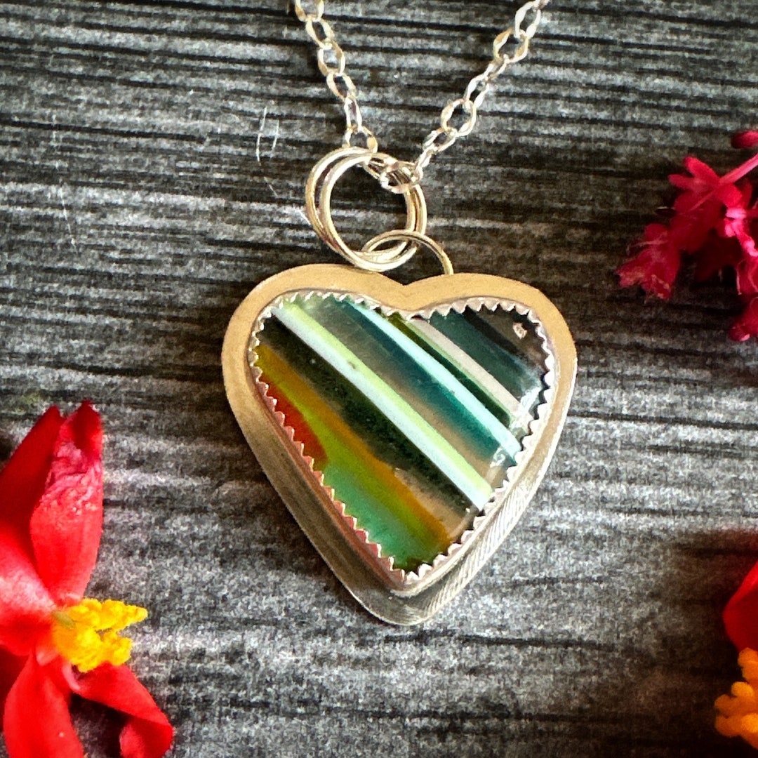 Surfite Heart and Sterling Silver Pendant Necklace Handmade Sustainable ...