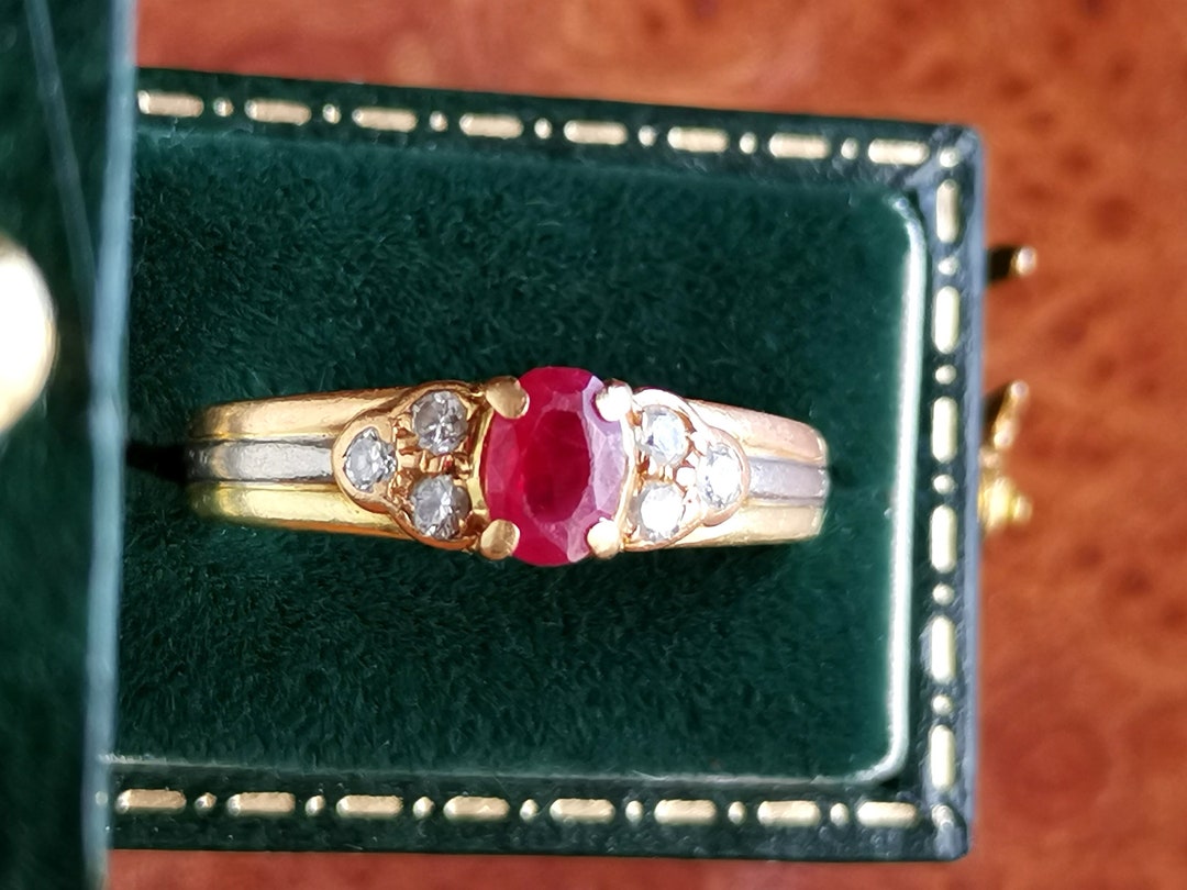 Rare Victorian 18ct Solid Gold Tri-color Gold Ruby & Diamond Ring ...